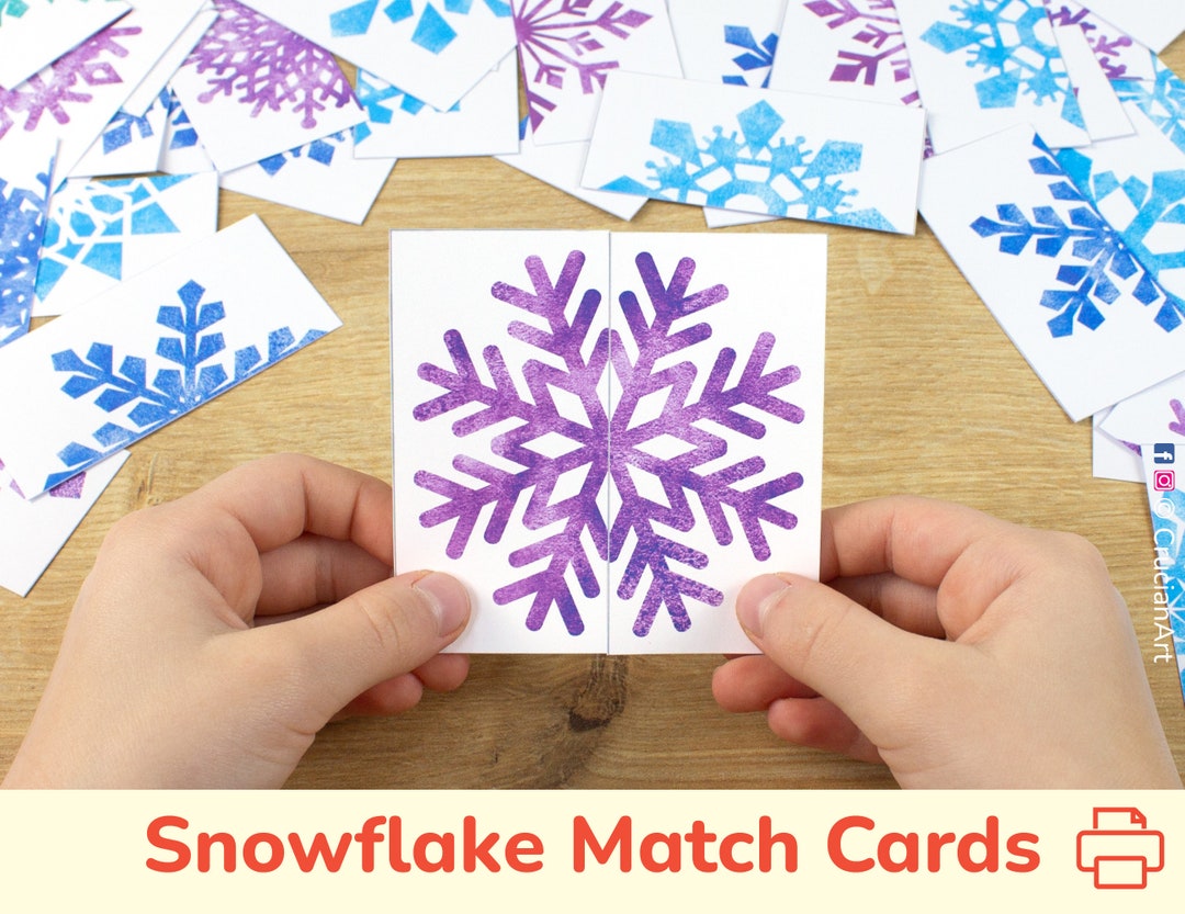 Snowflakes Puzzle Pairs: Printable Match Cards, Winter Snowflake ...