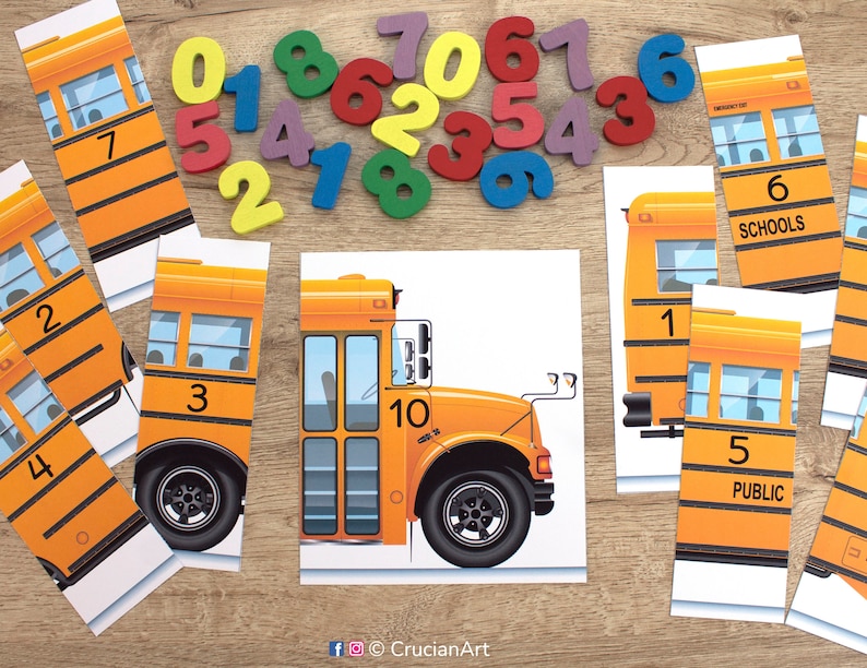 SCHOOL BUS Number Sequence Puzzle. Sequencing 1-10, 11-20 Printable ...