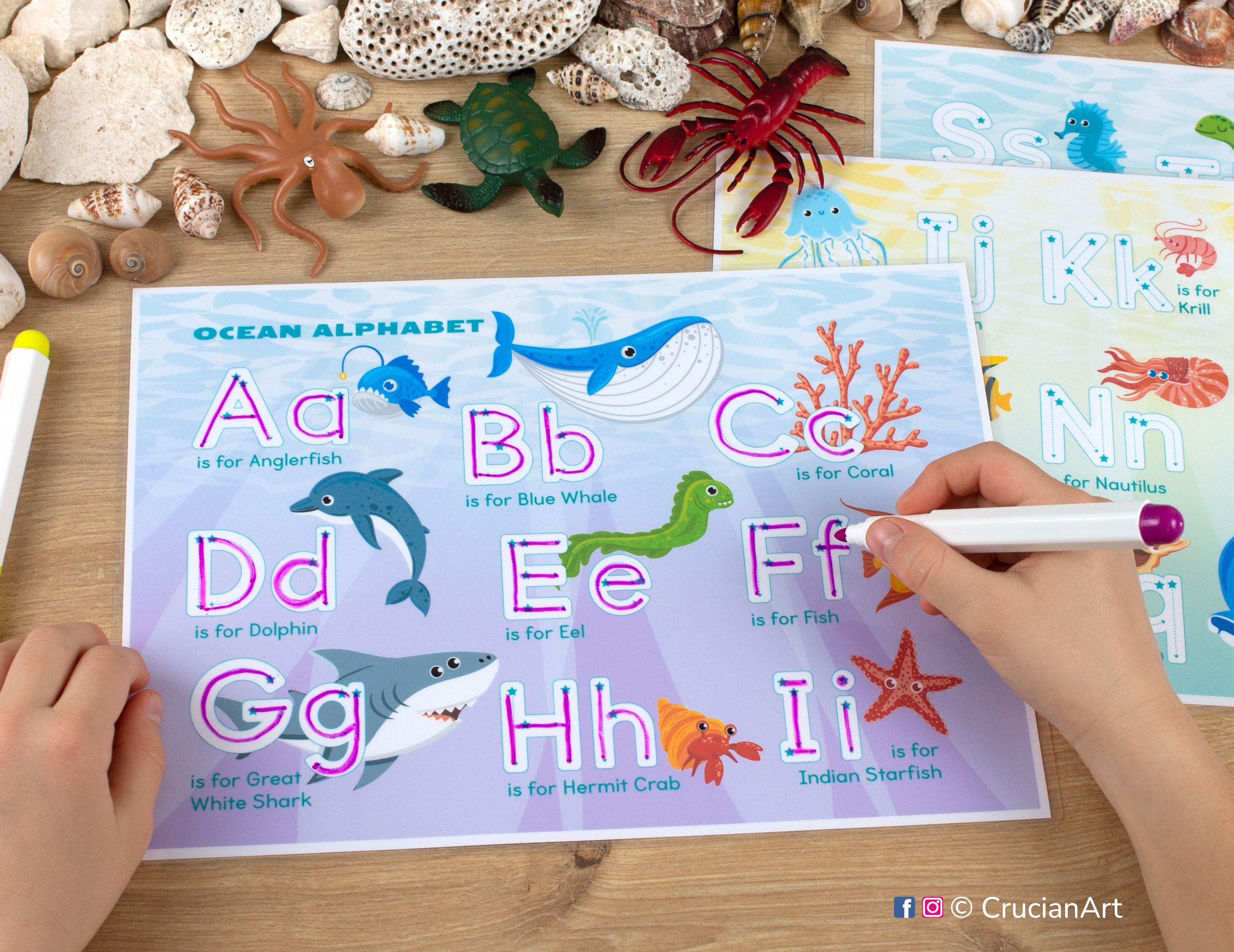 Ocean Alphabet Tracing Activity. Printable Uppercase and Lowercase Sea ...