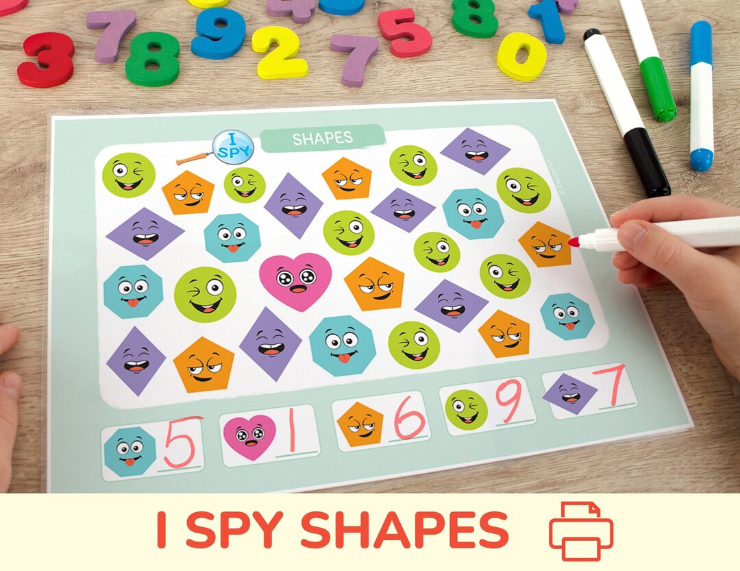 Shapes I Spy Counting Activity. 2D Shapes Printable - Etsy