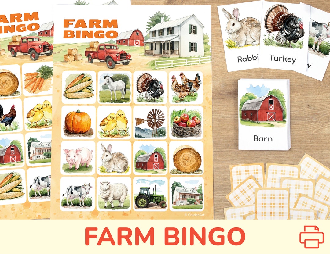Farm Themed Bingo Game: Printable Preschool, Kindergarten, Toddler ...