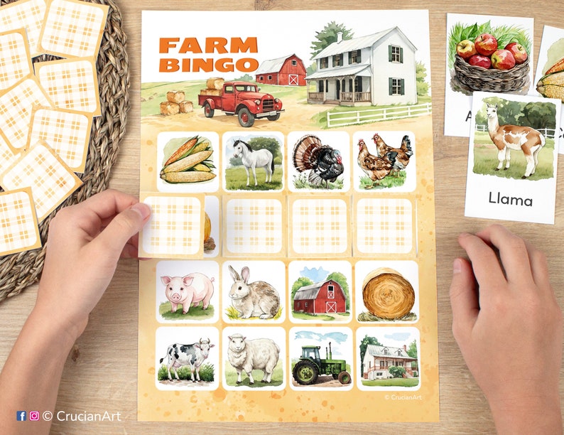 Farm Themed Bingo Game: Printable Preschool, Kindergarten, Toddler ...