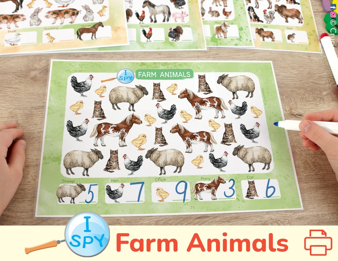 Farm Animals I Spy Counting Activity. Preschool Learning Worksheets ...