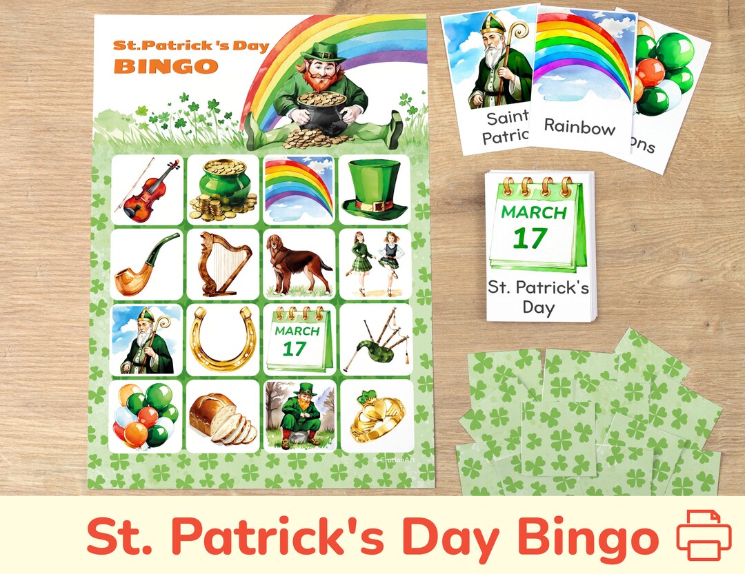 St. Patrick Day Bingo Game: Printable Preschool, Kindergarten, Toddler ...