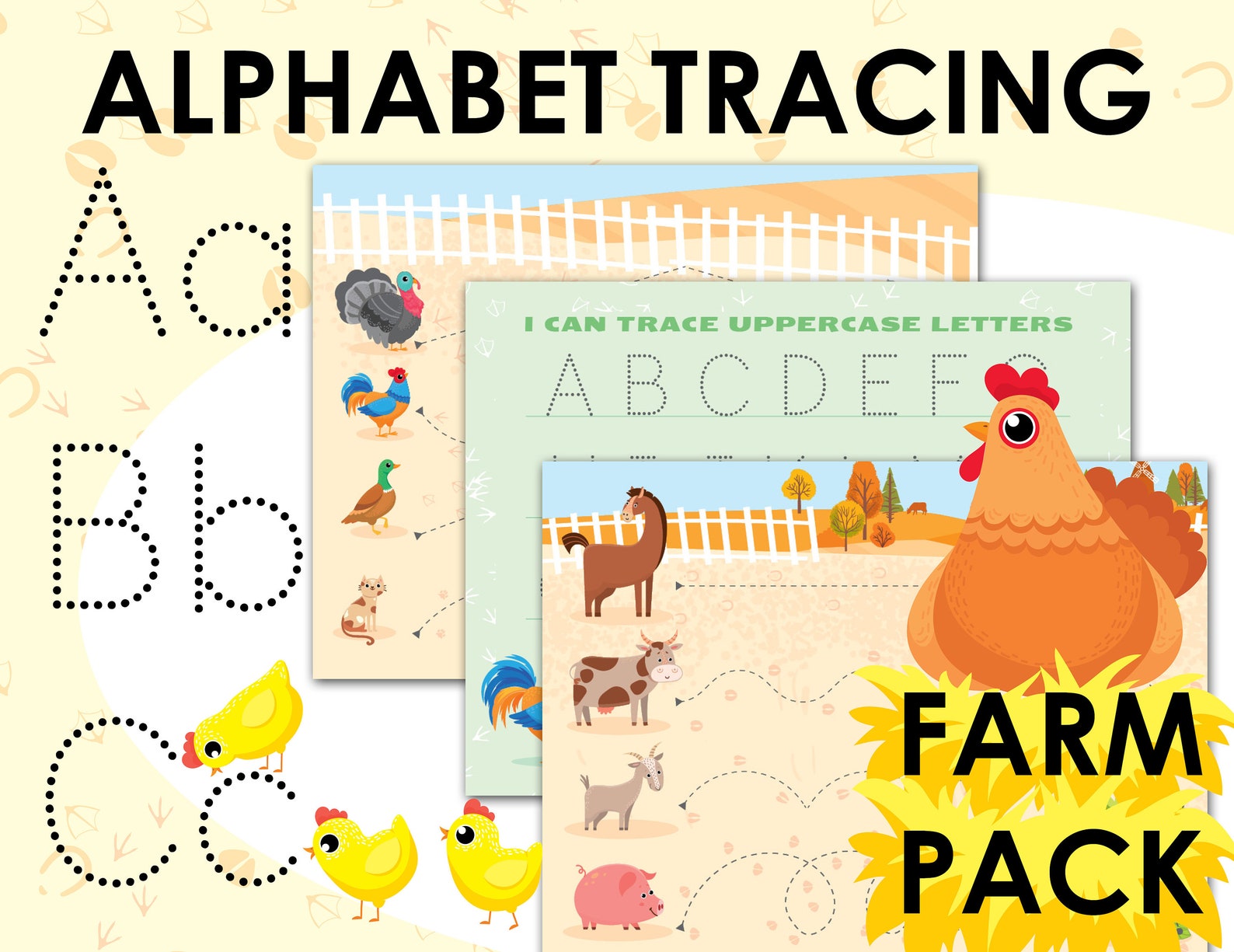 Alphabet Tracing Printable Worksheets. Farm Themed ABC - Etsy