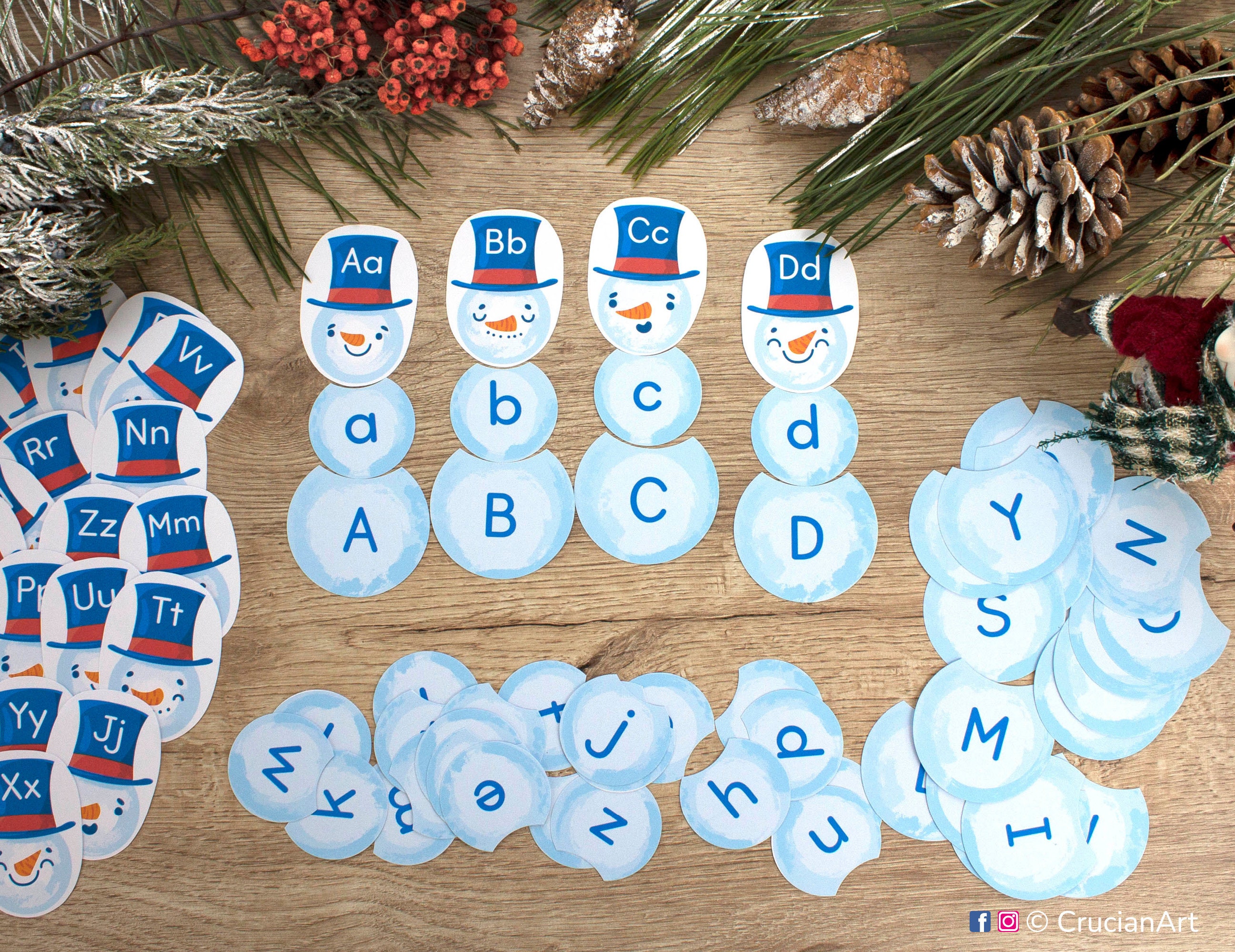 Snowman Alphabet Printable Activity for Preschool, Toddler. Uppercase ...