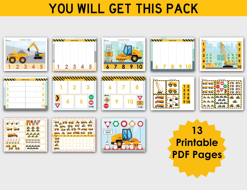 Construction Vehicles Numbers 1-10 & Counting Printable Busy - Etsy