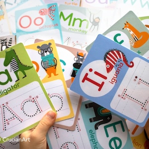 Alphabet Tracing Cards: Animals Themed Alphabet Flashcards for Home ...