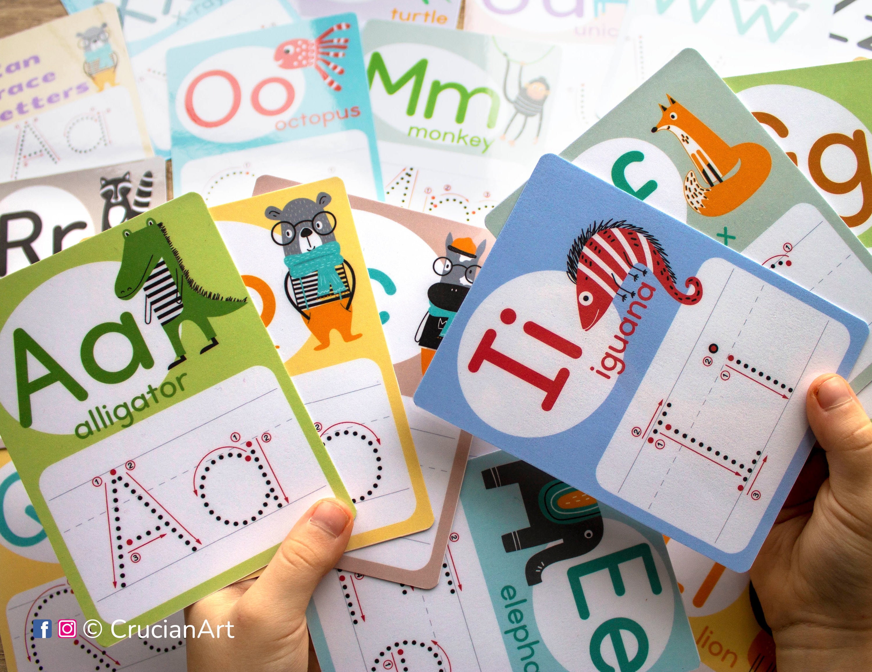 Alphabet Tracing Cards: Animals Themed Alphabet Flashcards for Home ...
