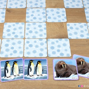 Polar Animals Memory Game: Printable Toddler Preschool Kindergarten ...
