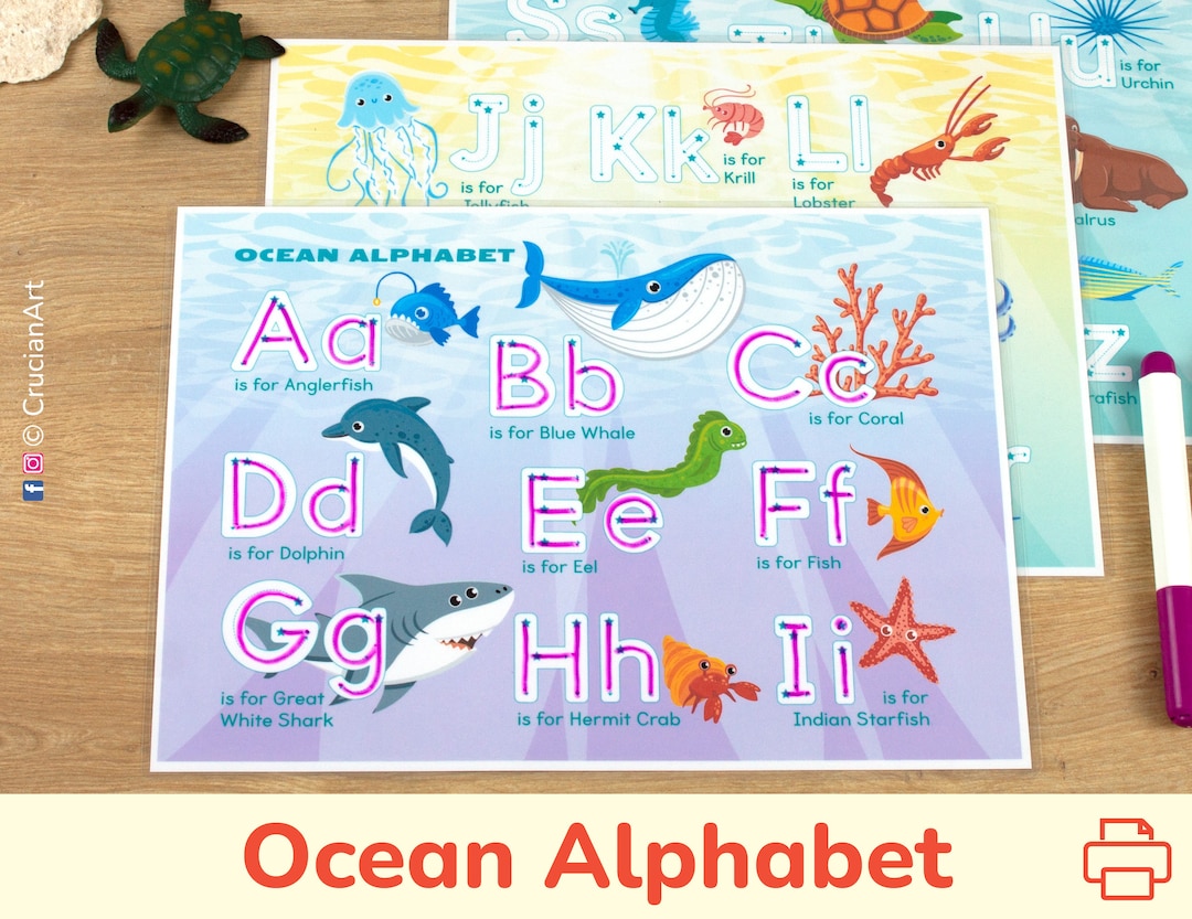 Ocean Alphabet Tracing Activity. Printable Uppercase and Lowercase Sea ...