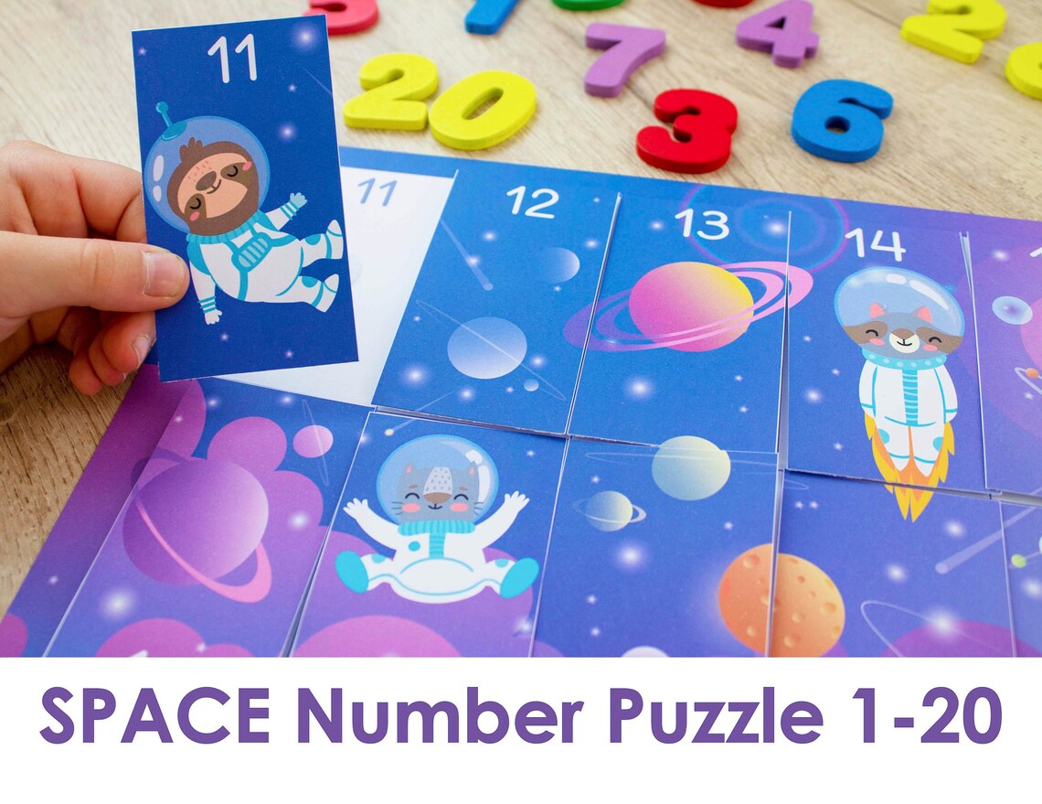 Space Theme Number Puzzle 1 20. Printable Preschool Activity | Etsy