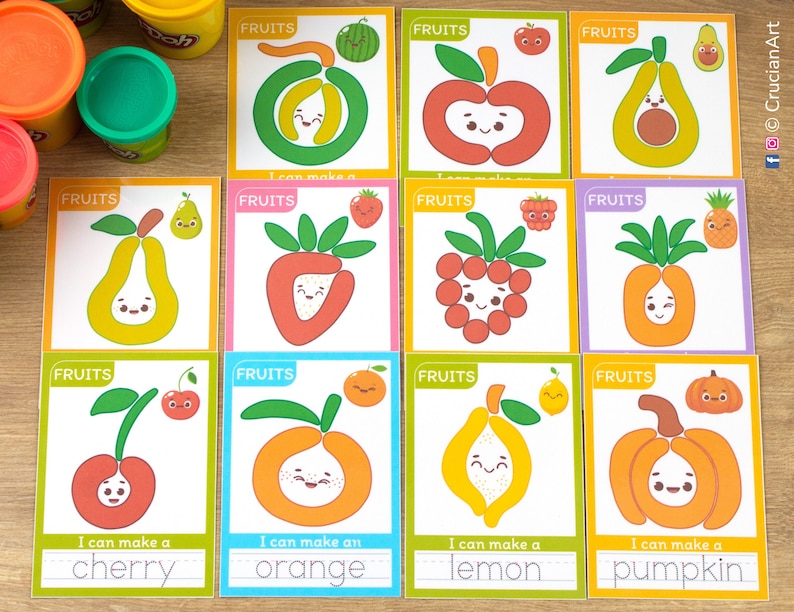 Fruits Playdough Mats. Printable Toddler, Preschool Educational ...