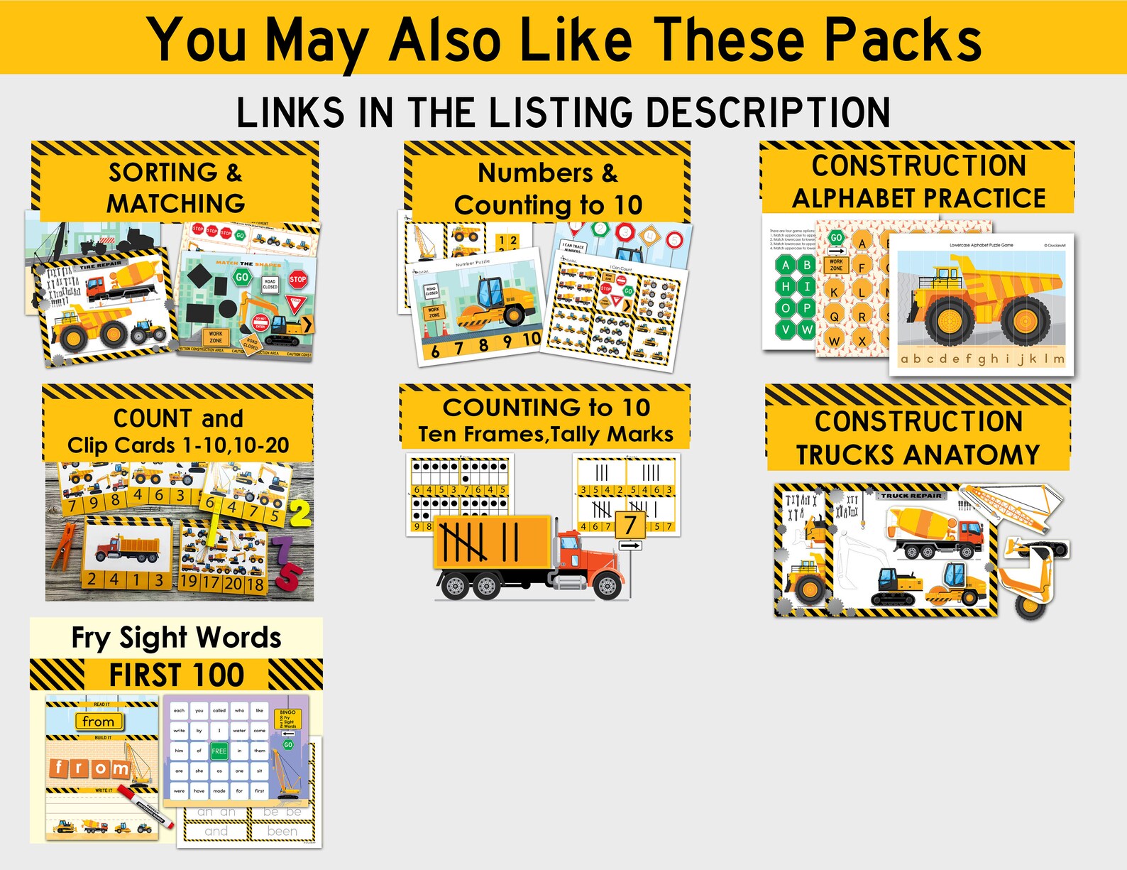 Construction Vehicles Sorting & Matching Printable Busy Book. - Etsy