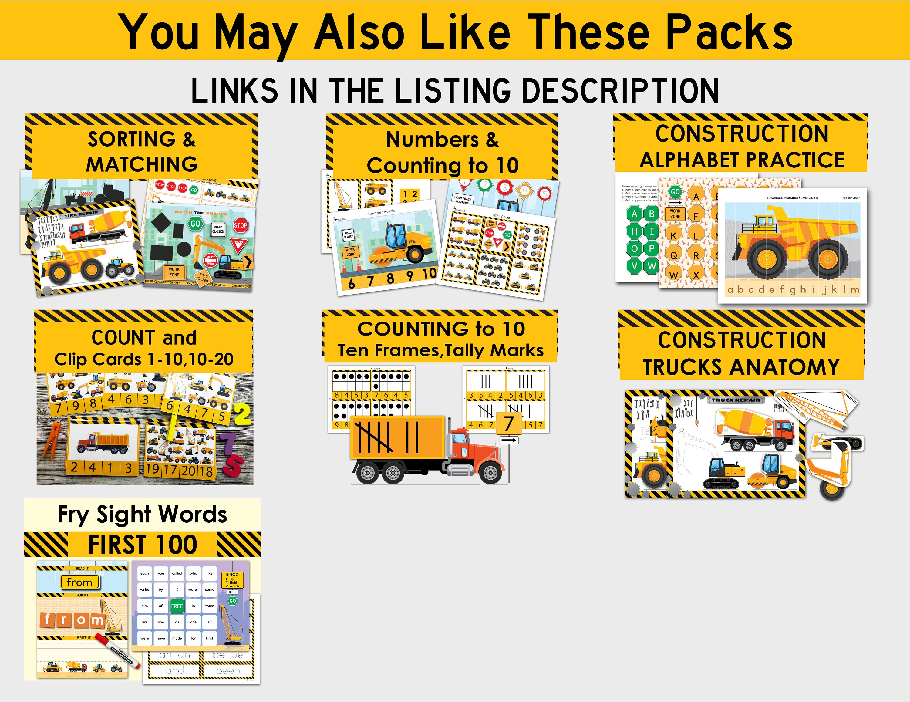 Construction Vehicles Sorting & Matching Printable Busy Book | Etsy