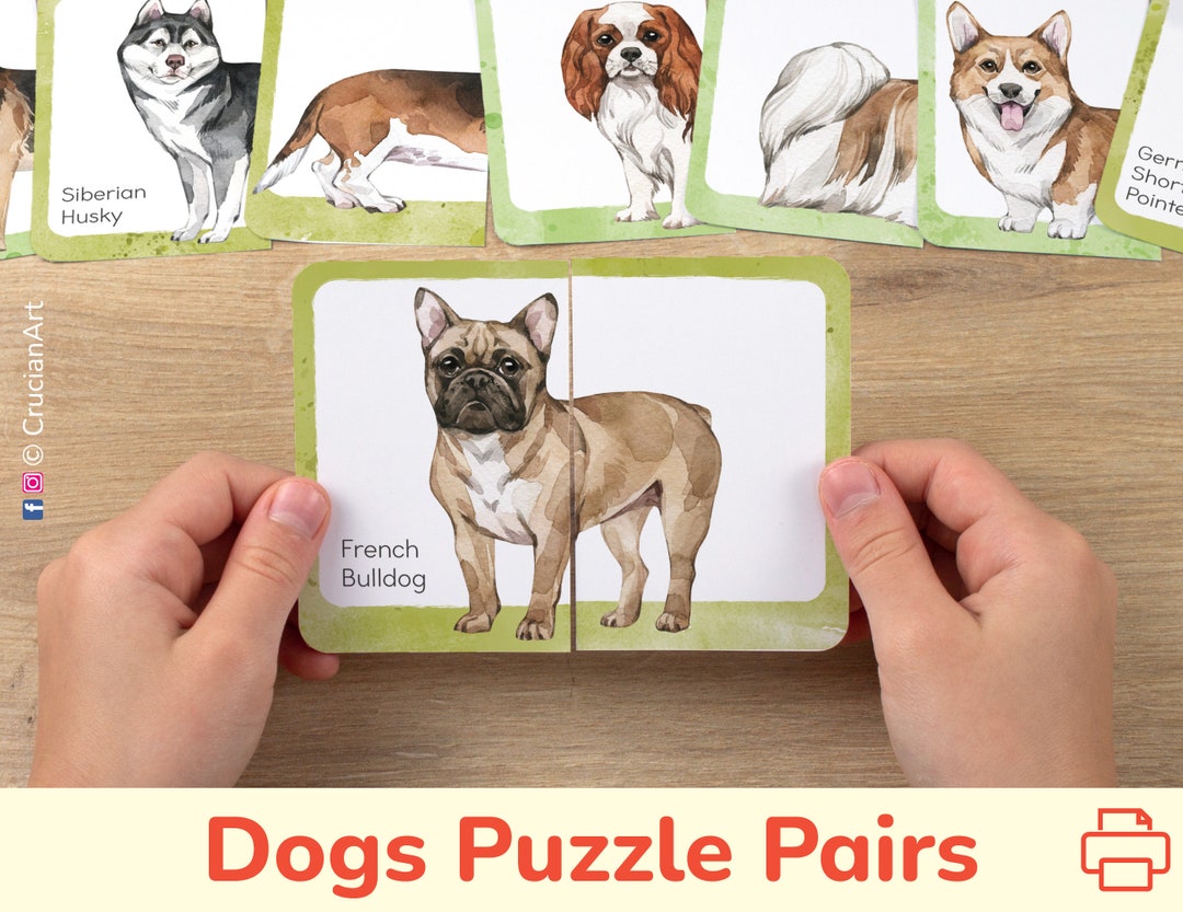 Dog Breeds Puzzle Pairs: Printable Match Cards for Toddlers. Preschool ...
