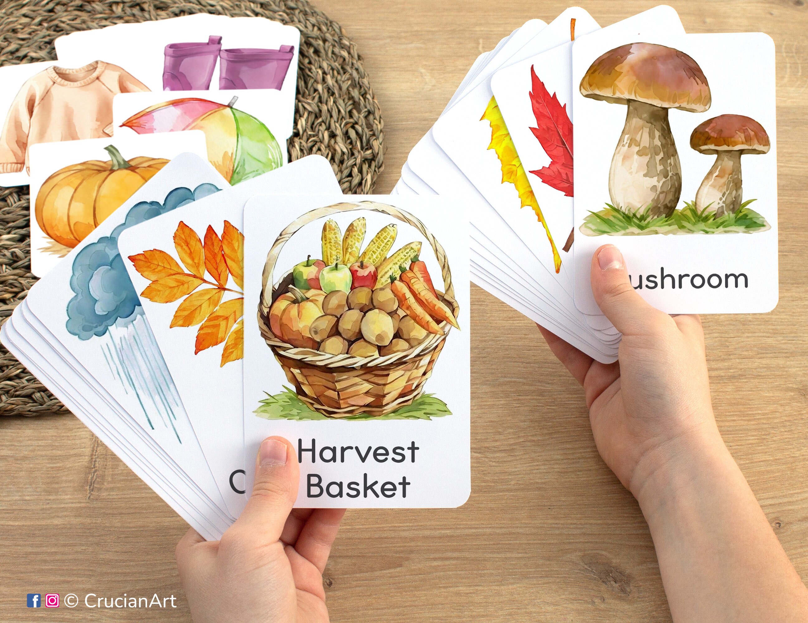 Fall Themed 3-part Cards: Visual Cards & Words Matching. Autumn ...