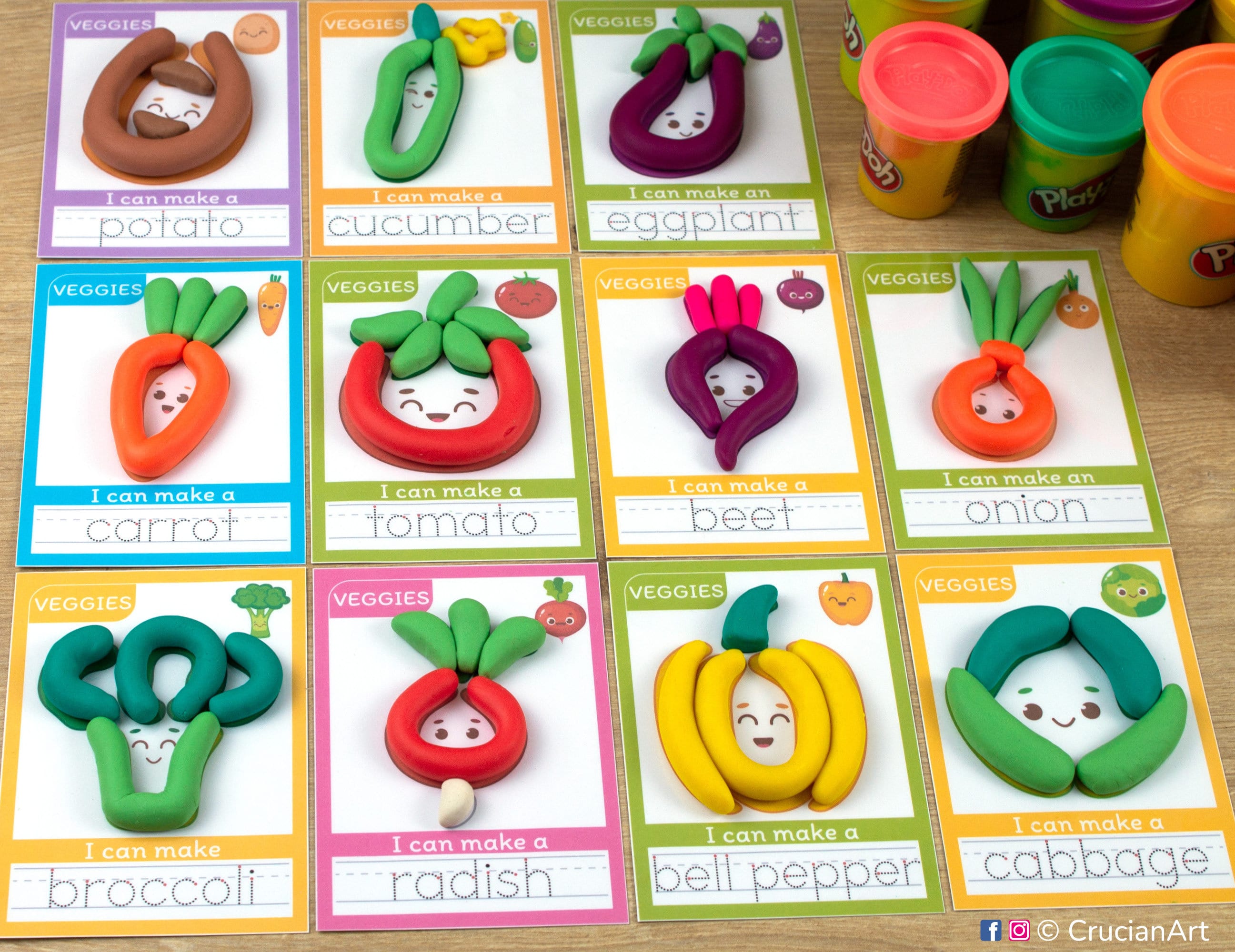 Vegetables Playdough Mats. Printable Toddler Preschool Educational ...