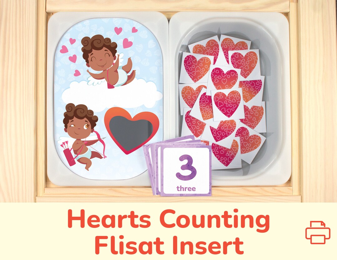 Valentine's Day Hearts Counting Activity: Brown Skin Tone Cupid Flisat ...