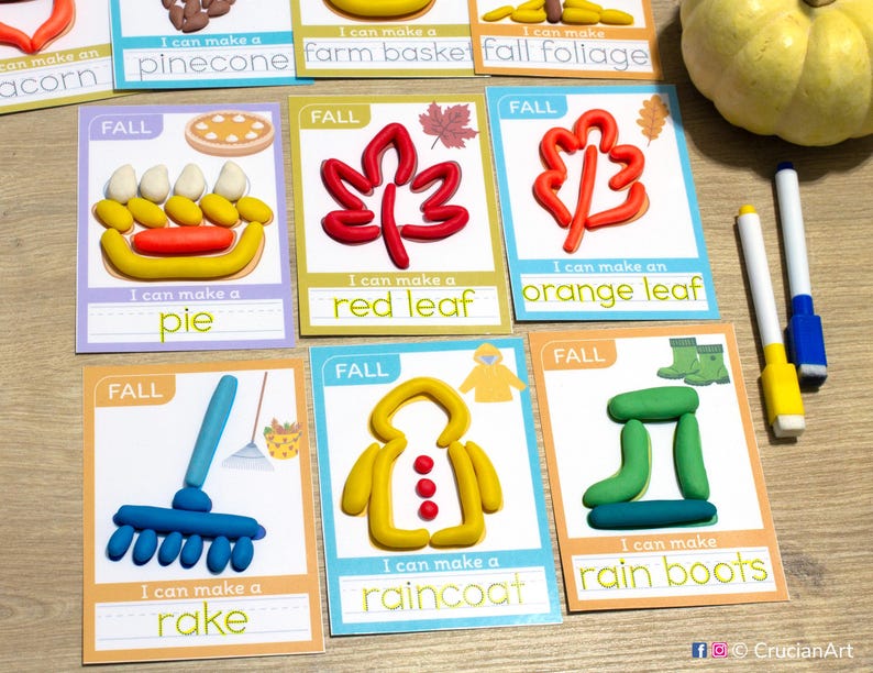 Fall Season Playdough Mats: Autumn Printable Play Dough Mat. Toddler ...