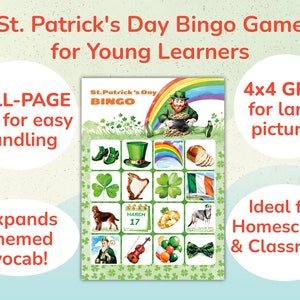 St. Patrick Day Bingo Game: Printable Preschool, Kindergarten, Toddler ...