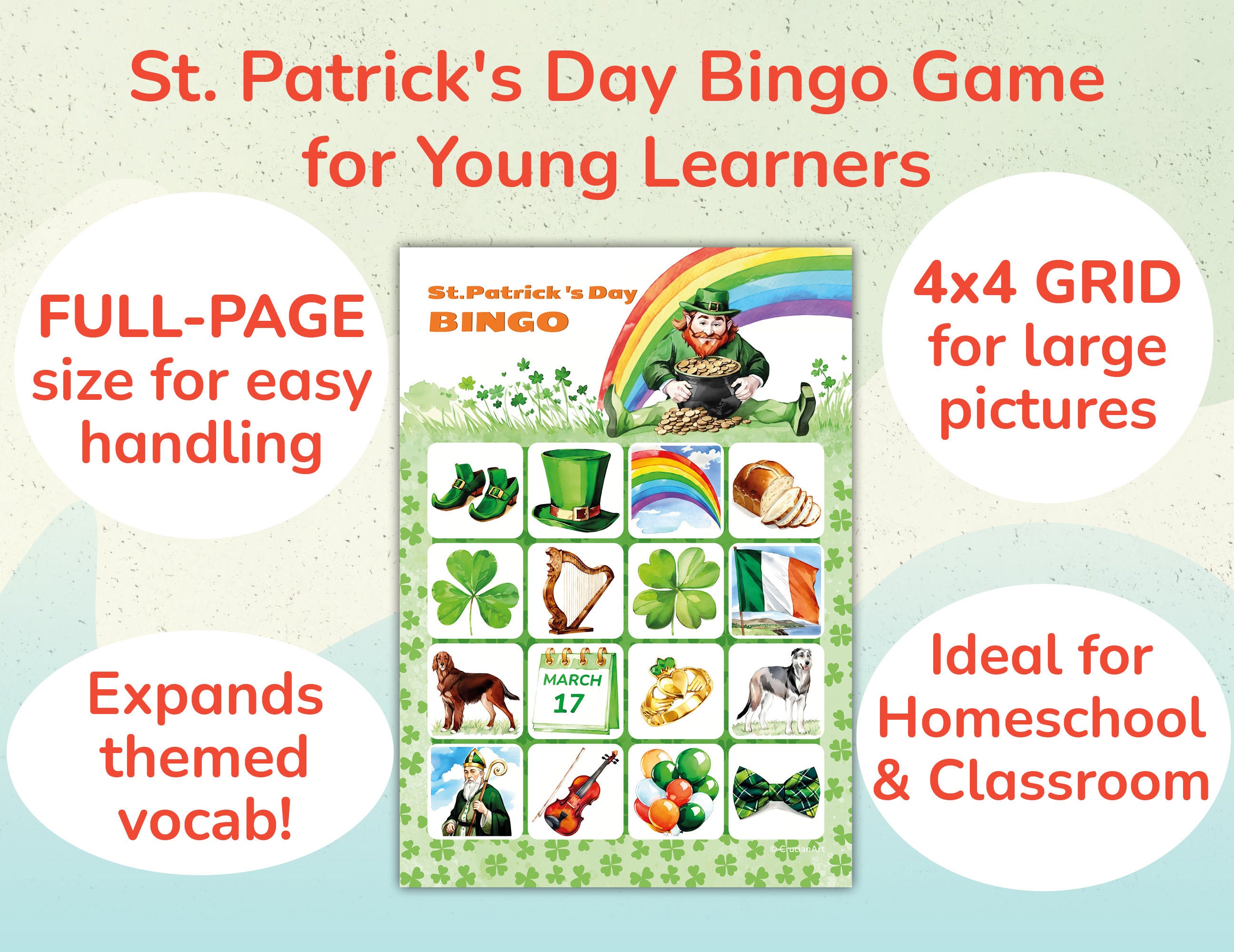 St. Patrick Day Bingo Game: Printable Preschool, Kindergarten, Toddler ...