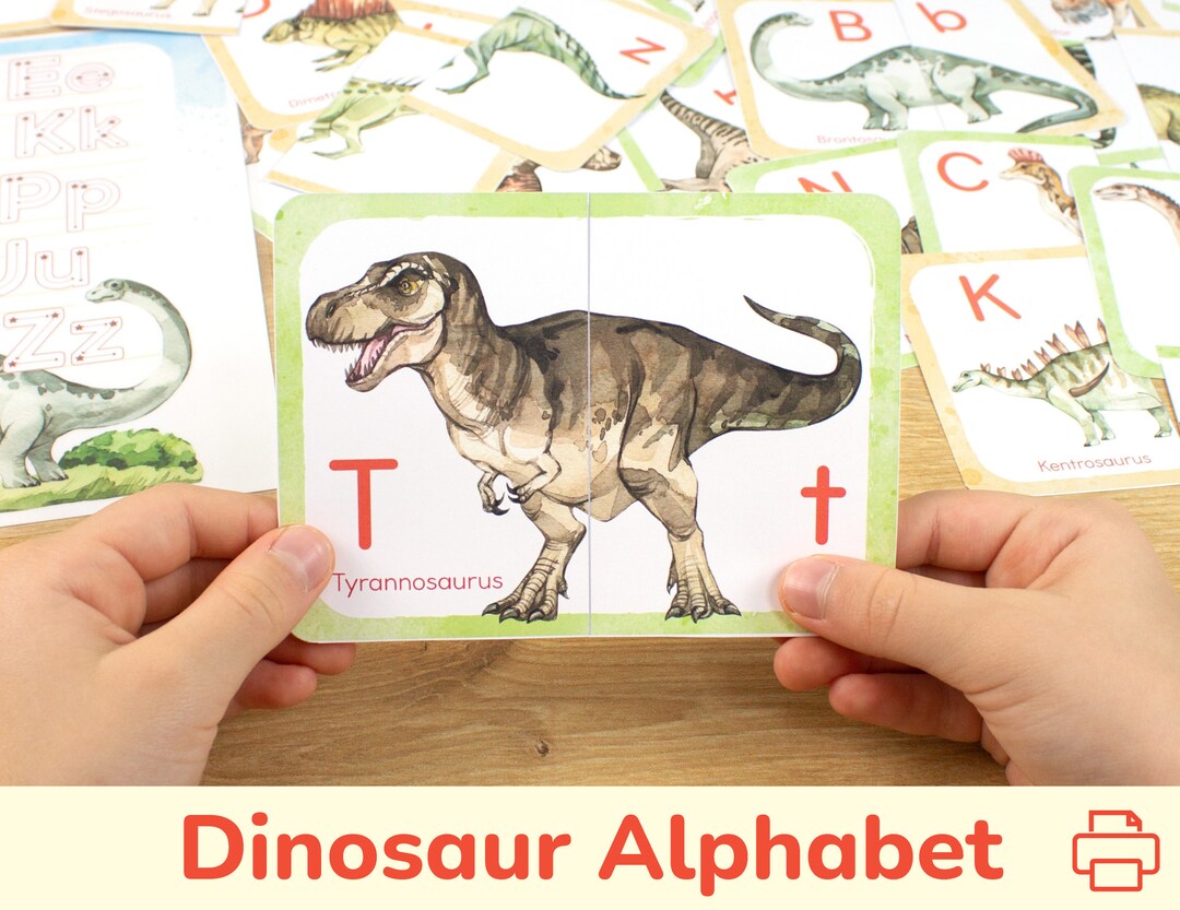 Dinosaur Alphabet Puzzle Pairs. Dino ABC Matching Cards. Toddler ...