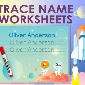 SPACE Custom Name Tracing Worksheet. Printable Personalize | Etsy