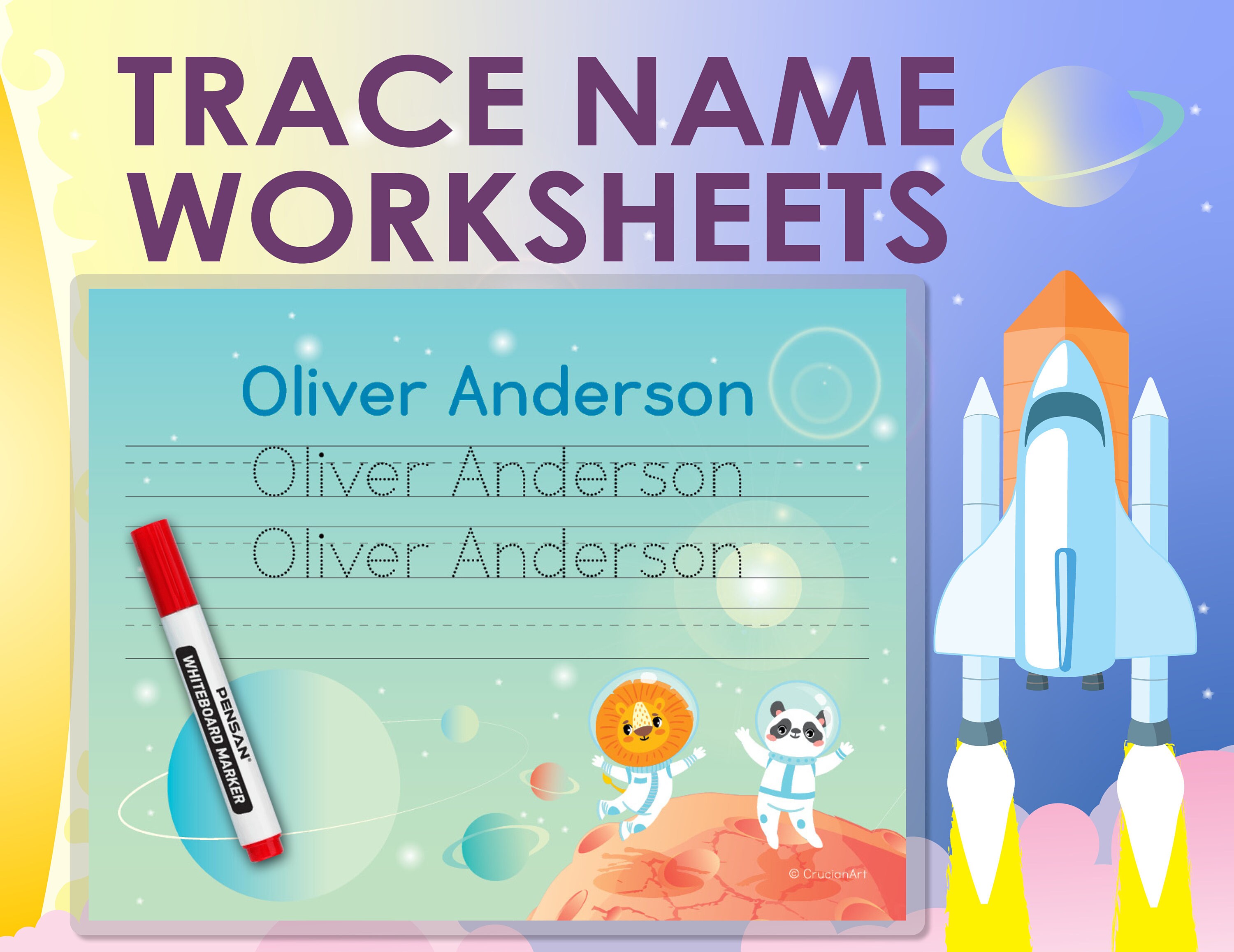SPACE Custom Name Tracing Worksheet. Printable Personalize - Etsy