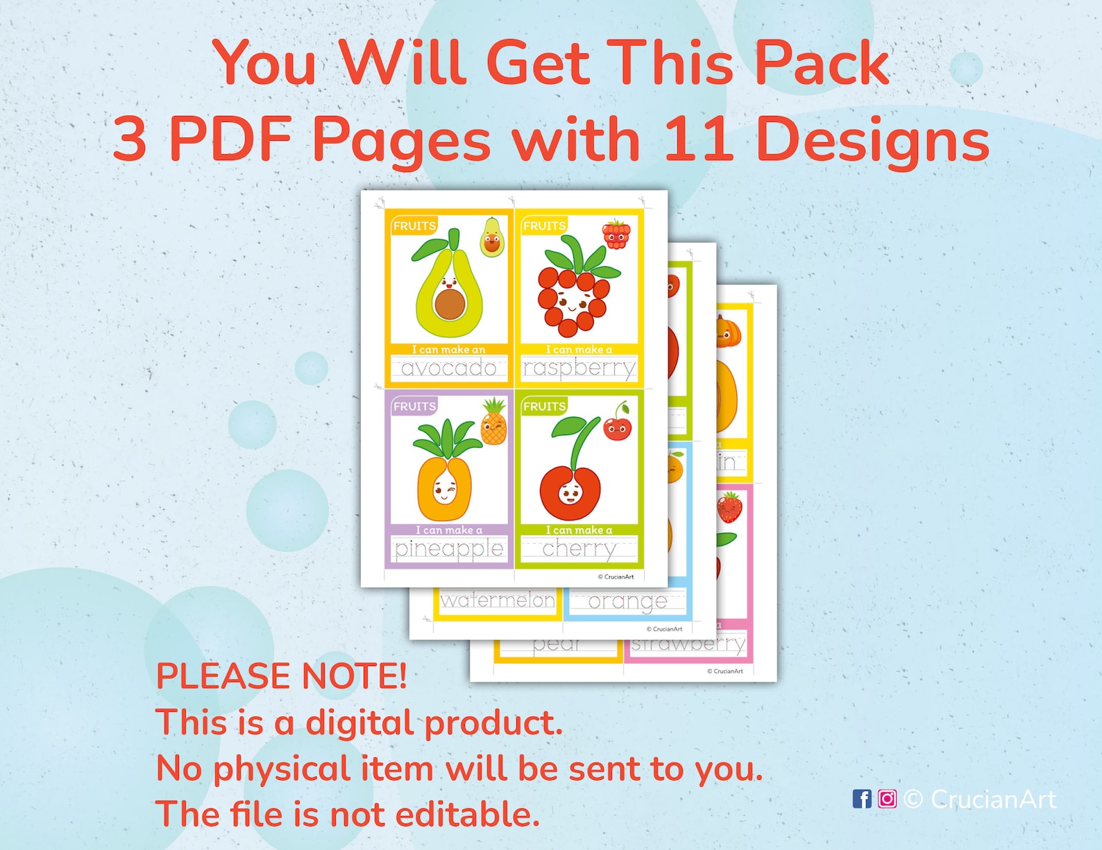 Fruits Playdough Mats. Printable Toddler, Preschool Educational ...