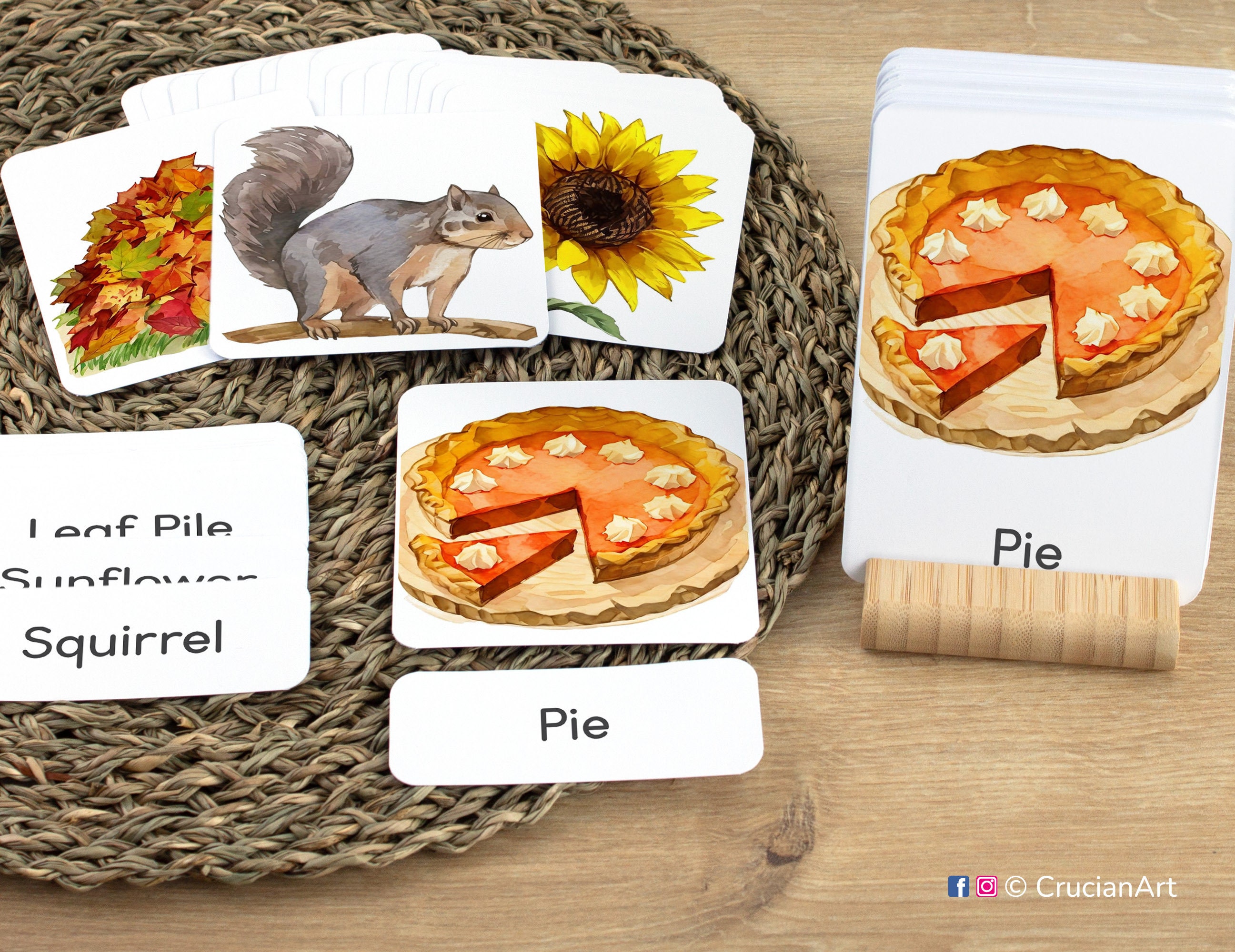 Fall Themed 3-part Cards: Visual Cards & Words Matching. Autumn ...