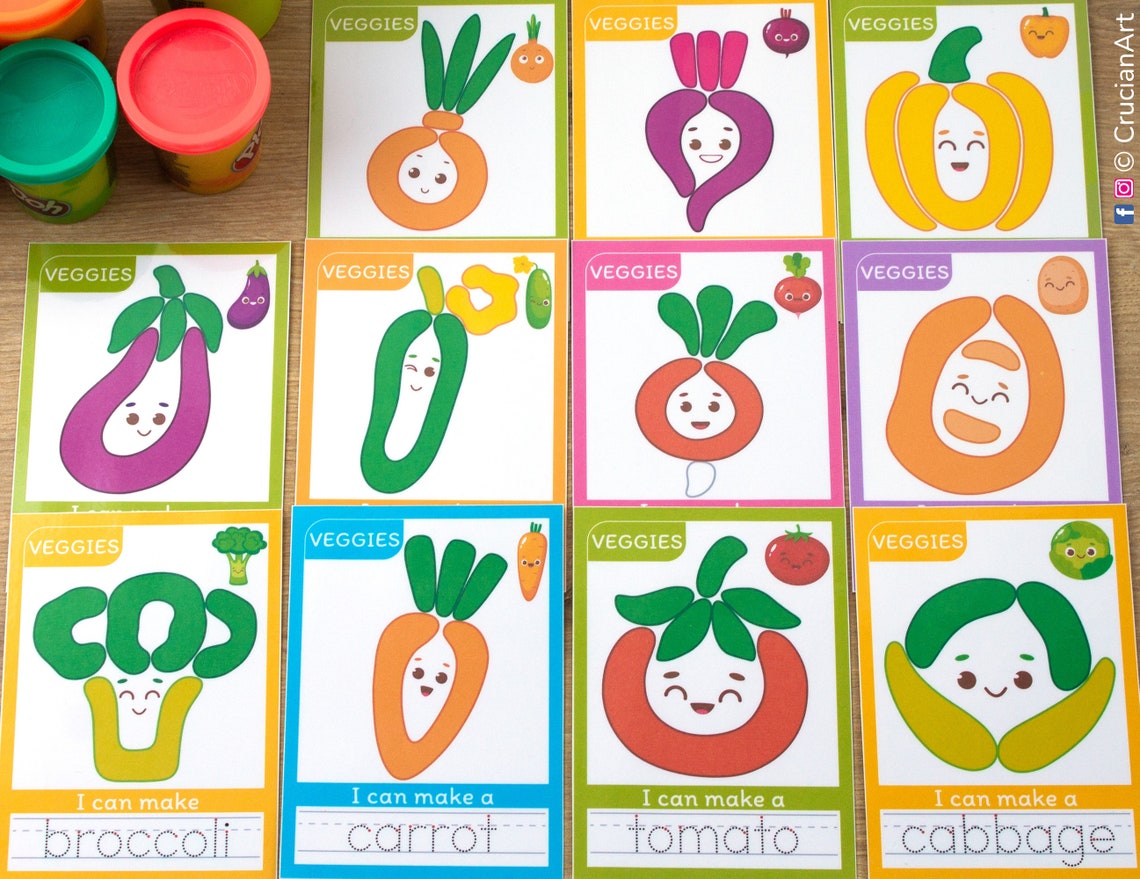 Vegetables Playdough Mats. Printable Toddler Preschool Educational ...