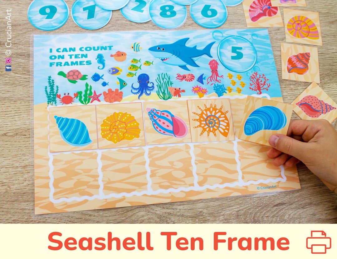 Seashell Ten Frames Counting. Ocean Numbers 1-10 Printable Worksheet ...