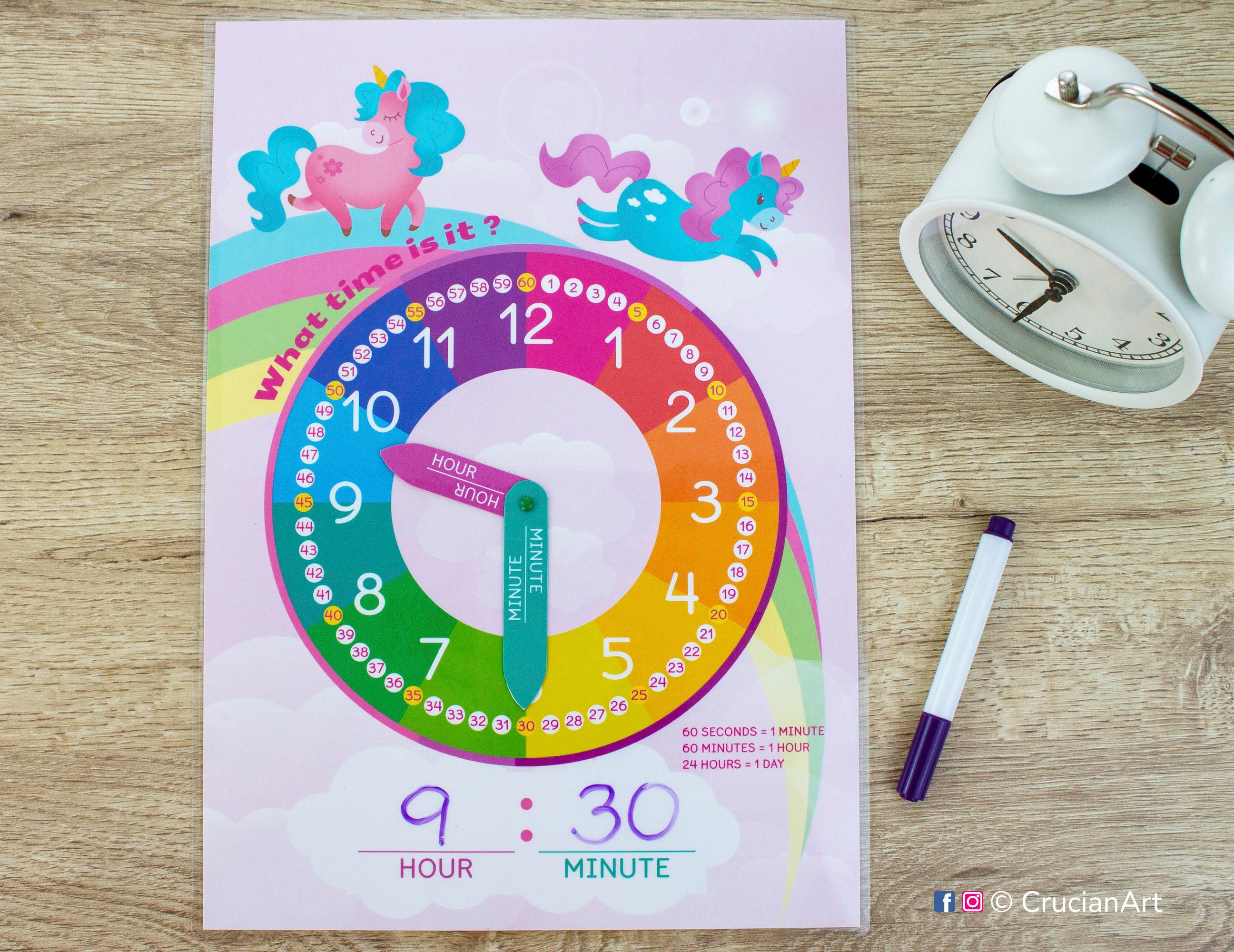 Unicorn Printable Clock for Girl. Telling Time Girly - Etsy
