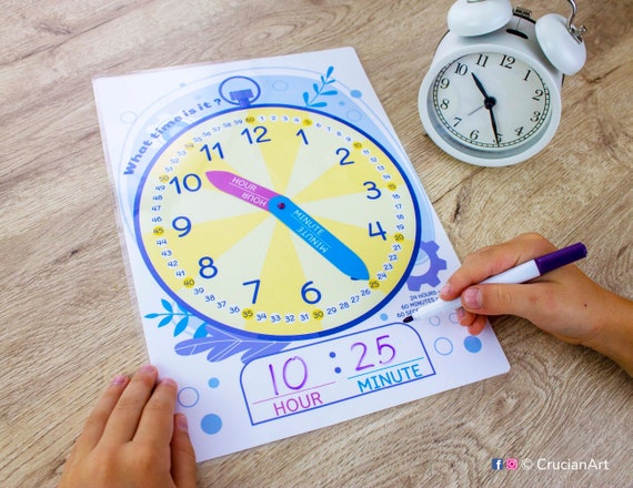 Printable Educational Clock. Learn to Tell Time Worksheet for | Etsy