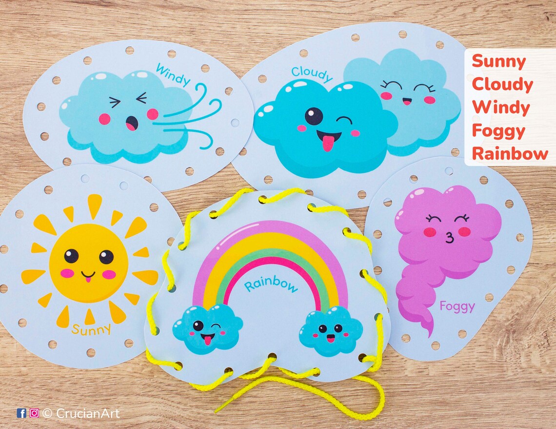 WEATHER Lacing Cards. Printable Fine Motor Skill Tying Toy for | Etsy
