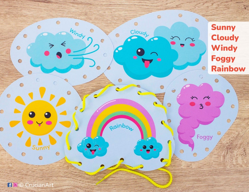 WEATHER Lacing Cards. Printable Fine Motor Skill Tying Toy for | Etsy