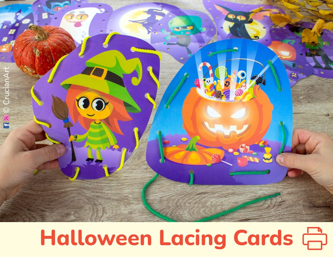 HALLOWEEN Printable Lacing Cards. Toddler and Preschool Fine Motor ...