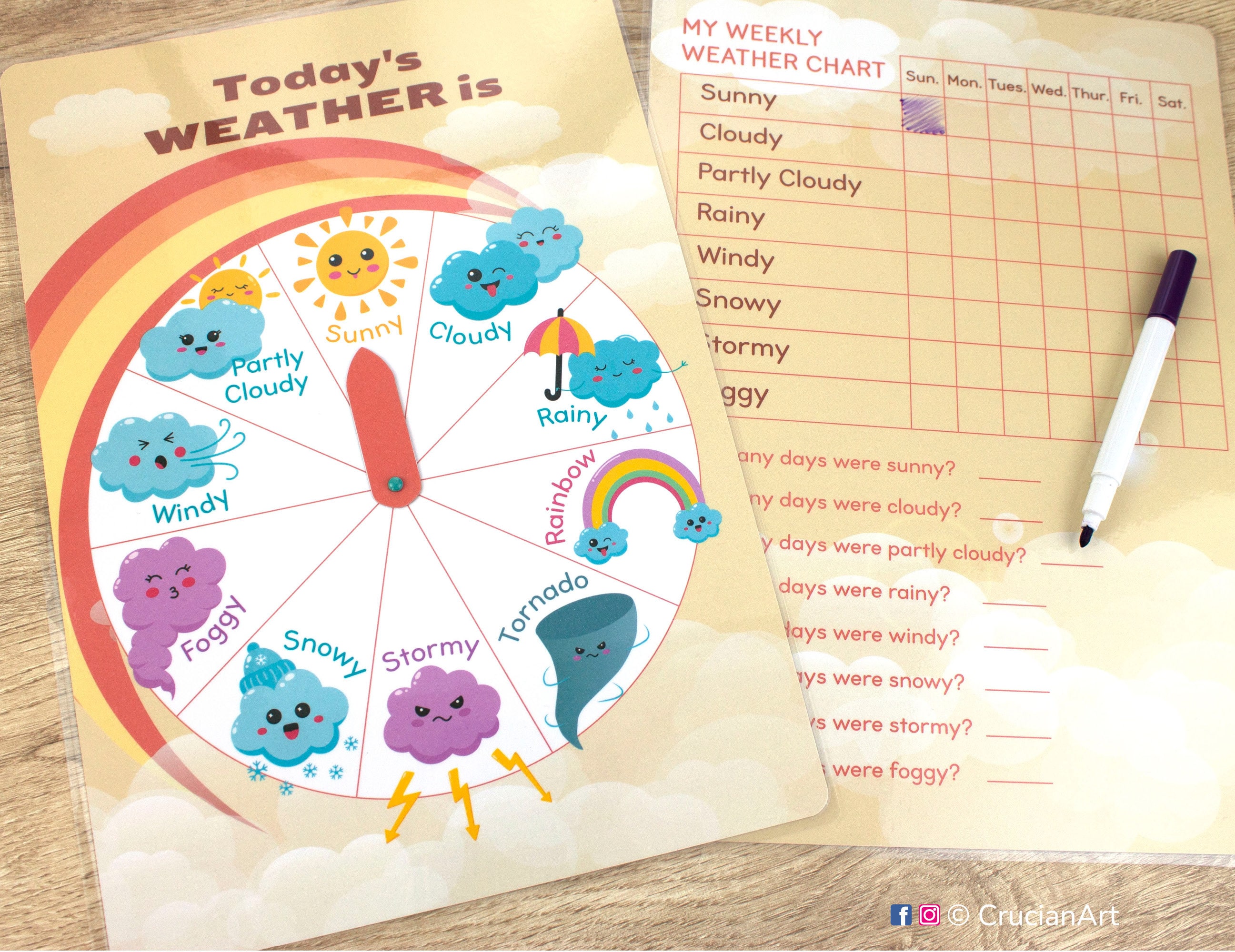 Boho Colors Weather Wheel Printable Activity. Homeschool, Preschool ...