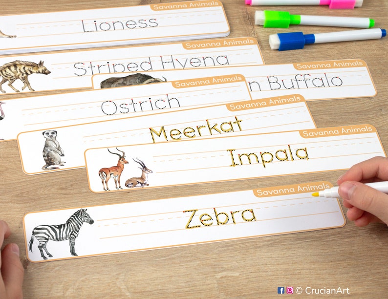 Savanna Grassland Animals Tracing Strips: Printable Educational ...