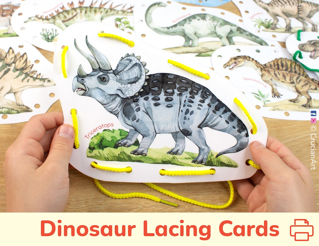 Dinosaur Lacing Cards. Dino Theme Toddler and Preschool Activity ...