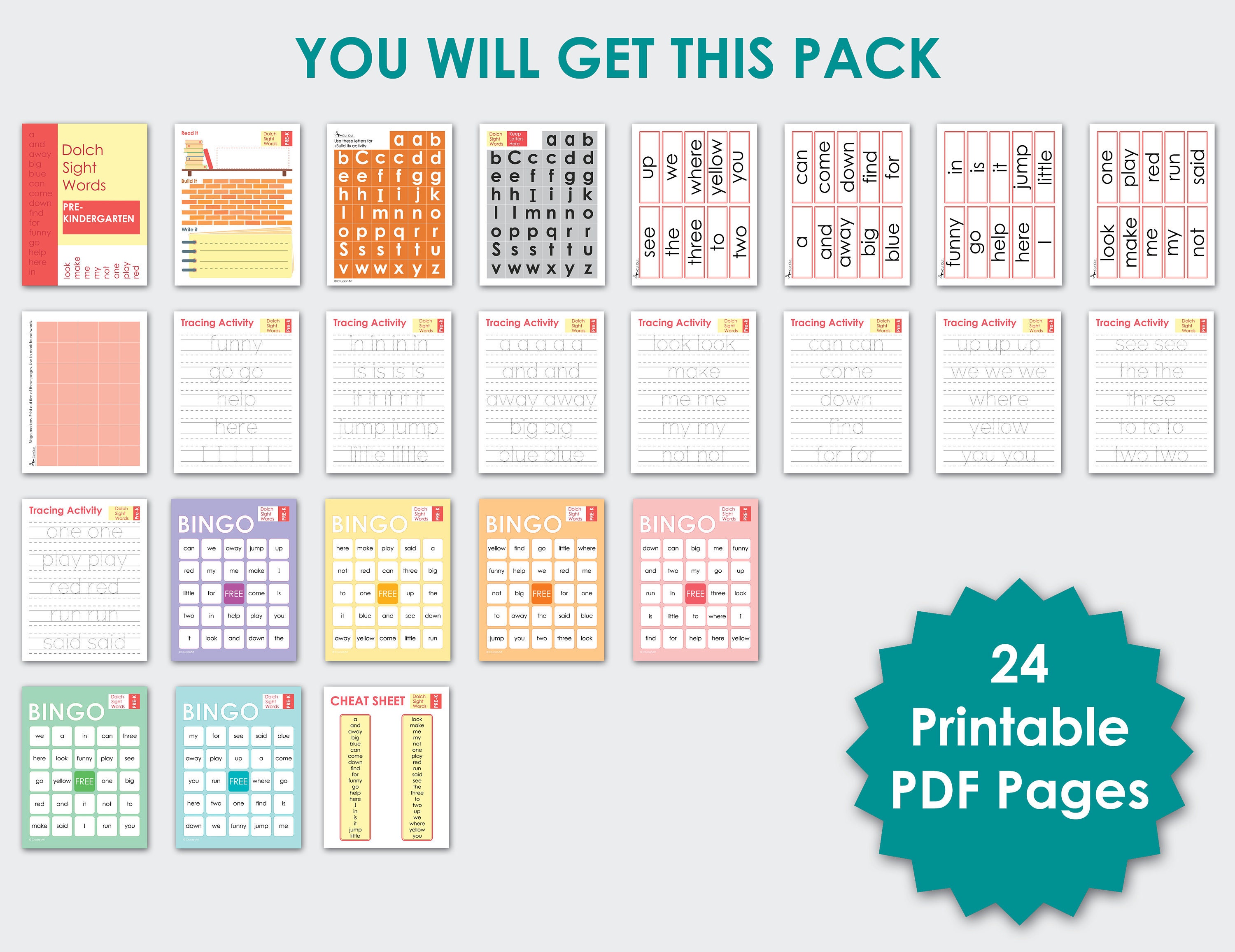 Pre Primer Dolch Sight Words. Pre-K Preschool Printable | Etsy