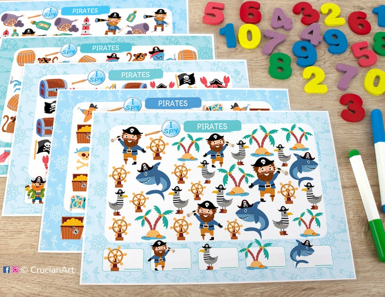 Pirates I Spy Counting Activity. Count to 10 Worksheets for Boys. Early ...