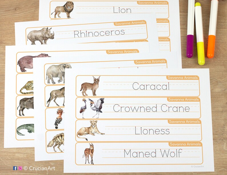 Savanna Grassland Animals Tracing Strips: Printable Educational ...