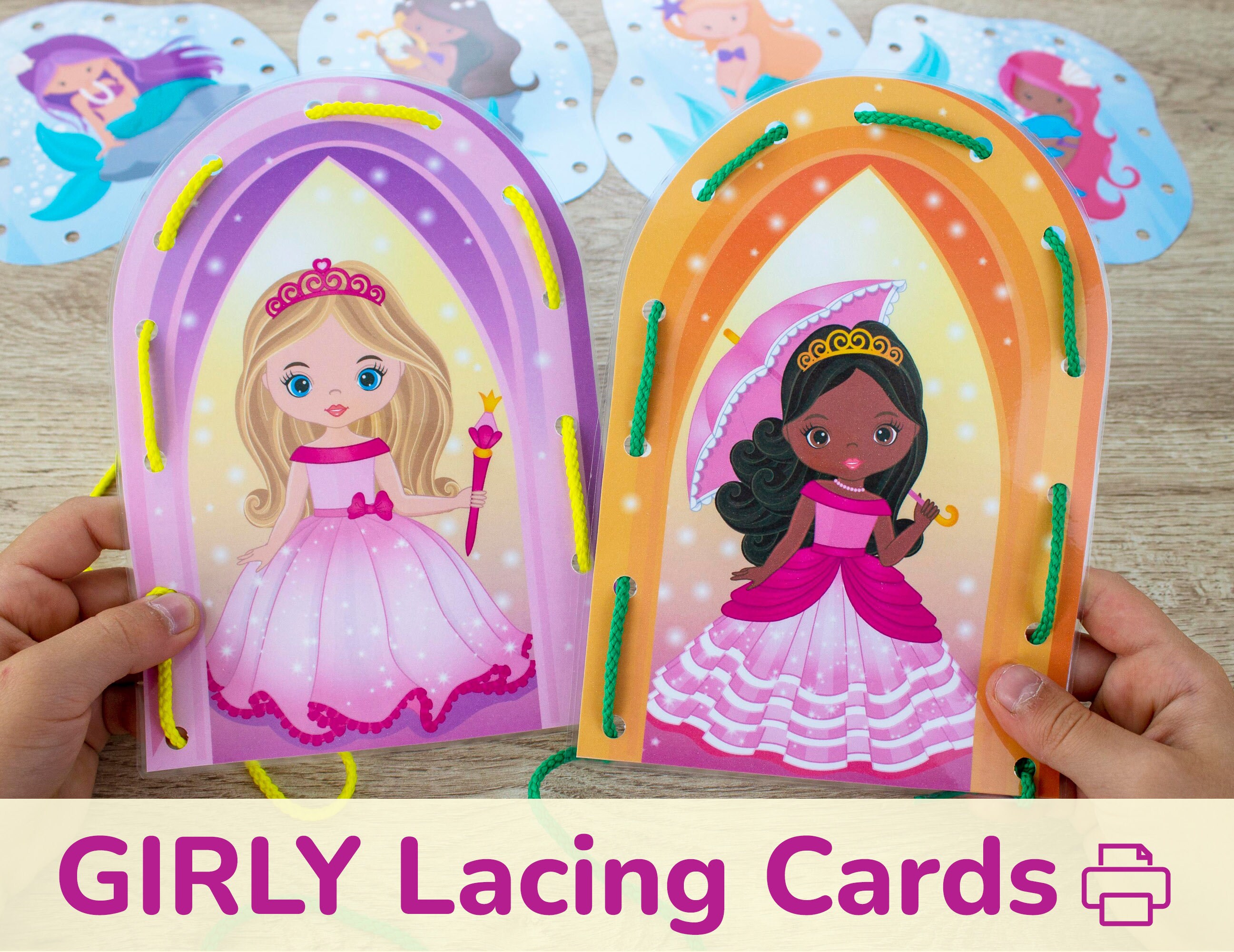 Mermaids & Princesses Lacing Cards for Girls. Printable Fine - Etsy