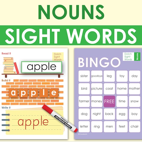 Nouns DOLCH Sight Words Printable. Printable Sight Word Bingo - Etsy