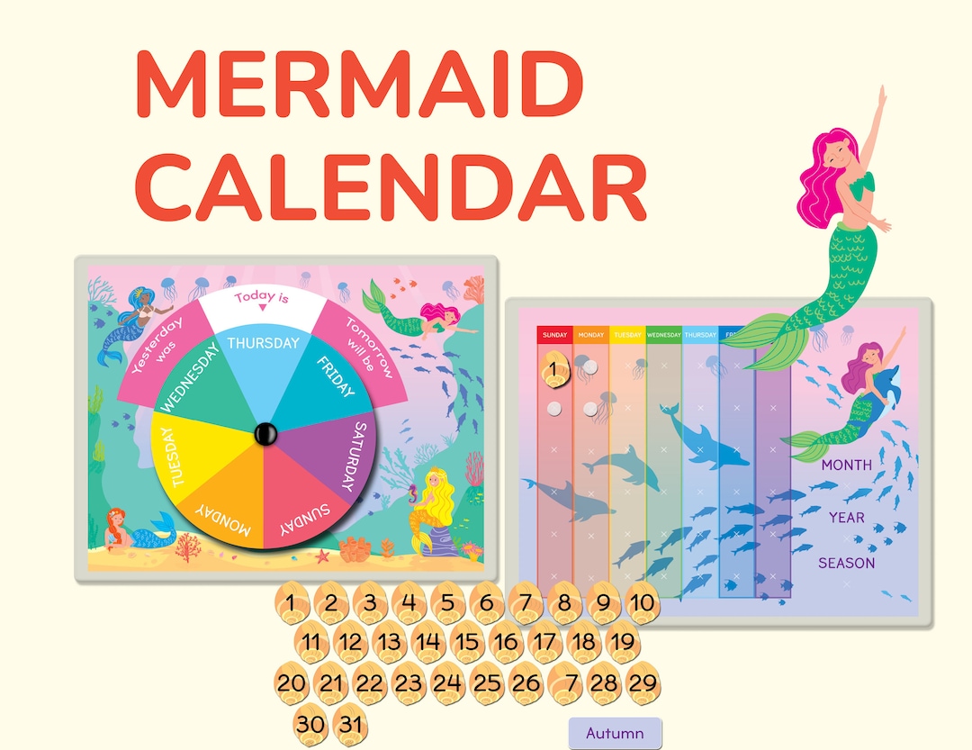 Mermaid Printable Calendar. Circle Time Preschool, Pre-k, Kindergarten ...