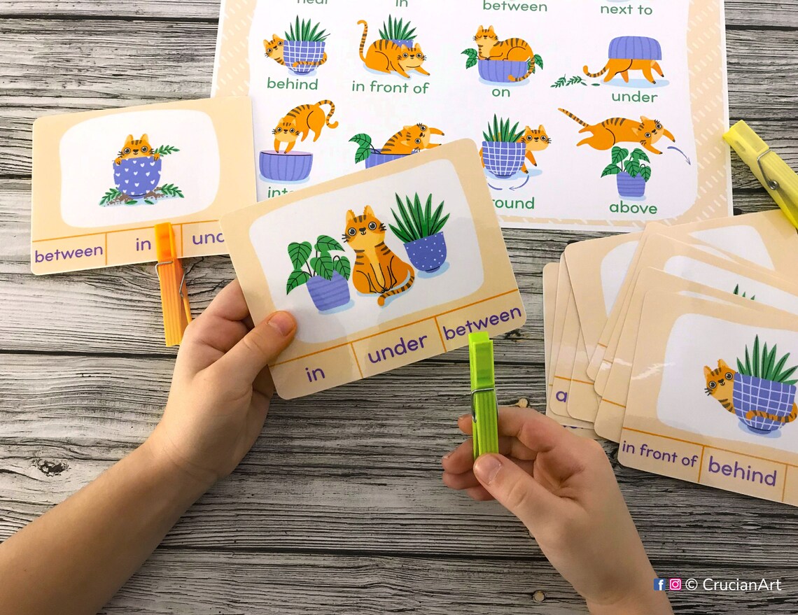 Positional Words Printable Cards. Prepositions Learning Practice ...