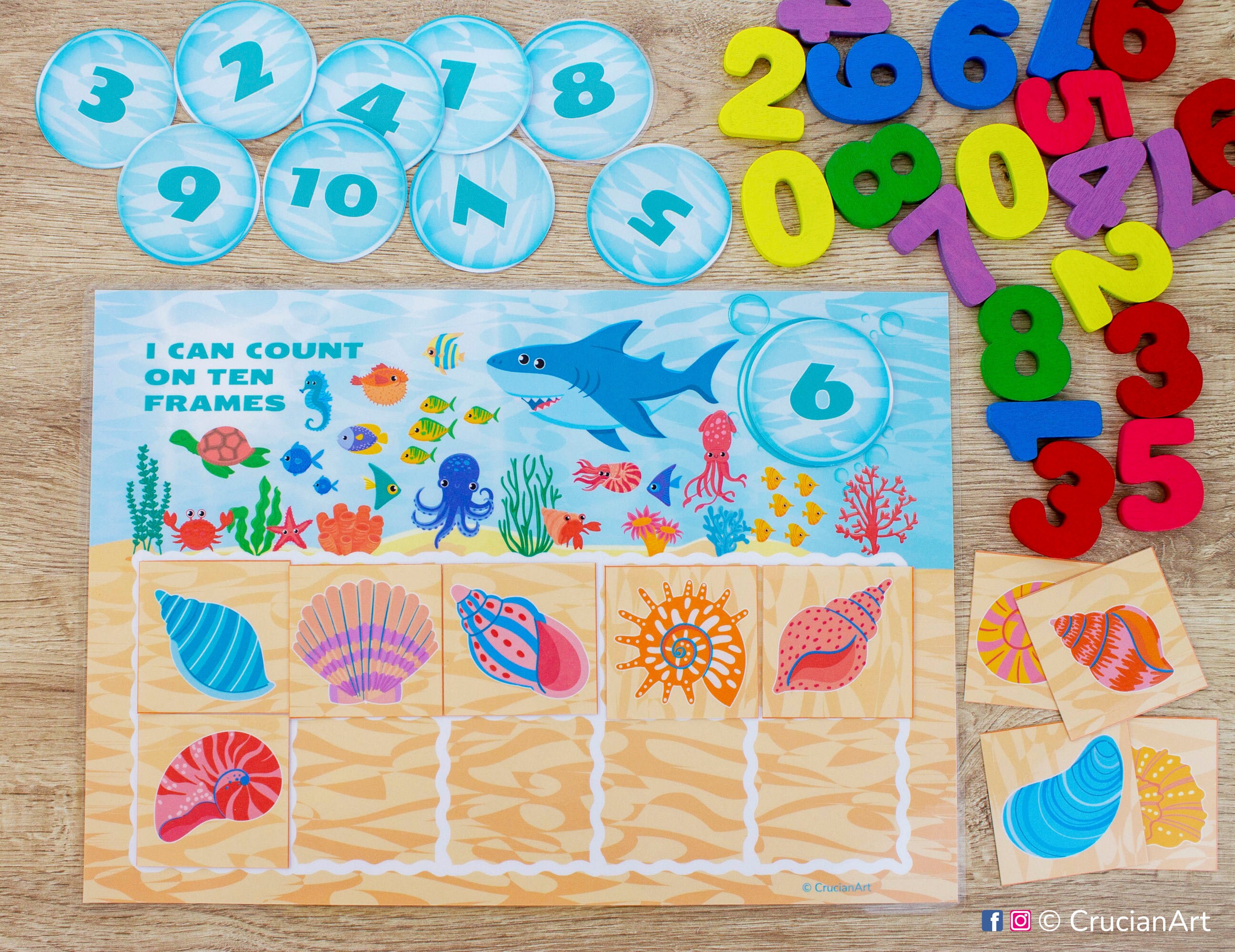 Seashell Ten Frames Counting. Ocean Numbers 1-10 Printable Worksheet ...