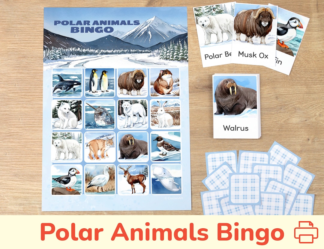Polar Animals Bingo Game: Printable Preschool, Kindergarten, Toddler ...